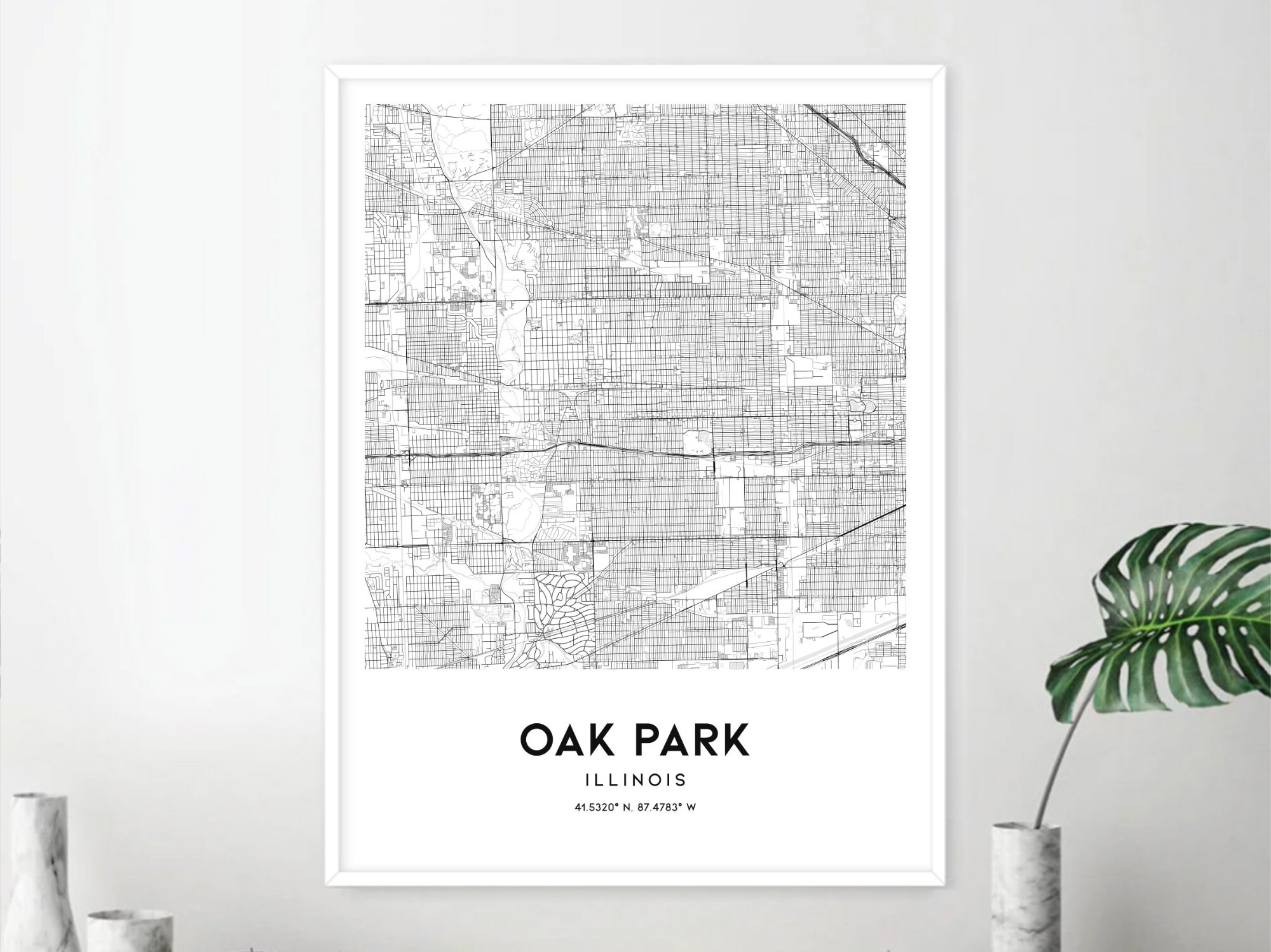 Oak Park Map Print, Oak Park Map Poster Wall Art, Il City Map, Illinois ...