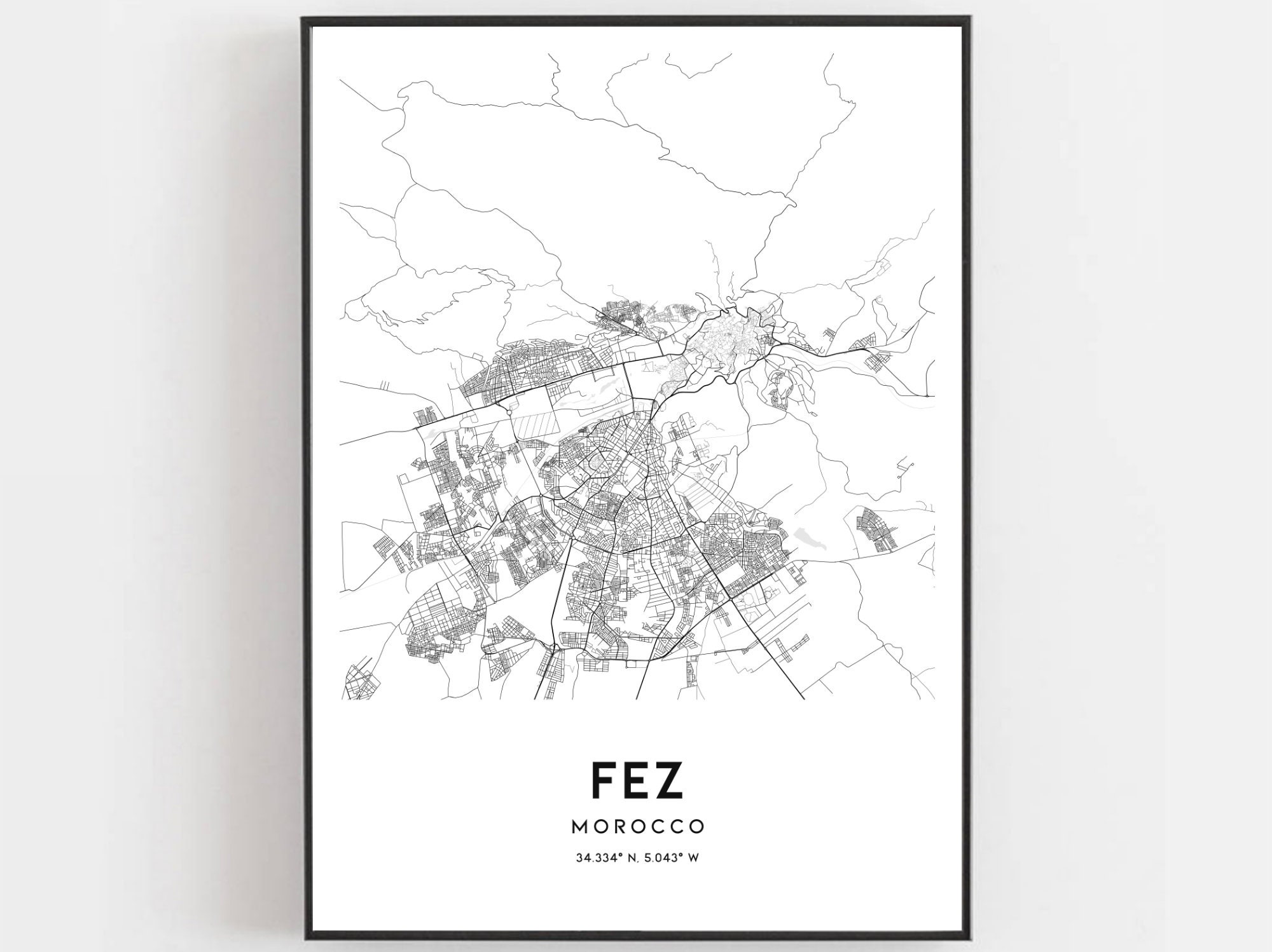 Fez Map Print Fez Map Poster Wall Art Fez City Map Fez | Etsy