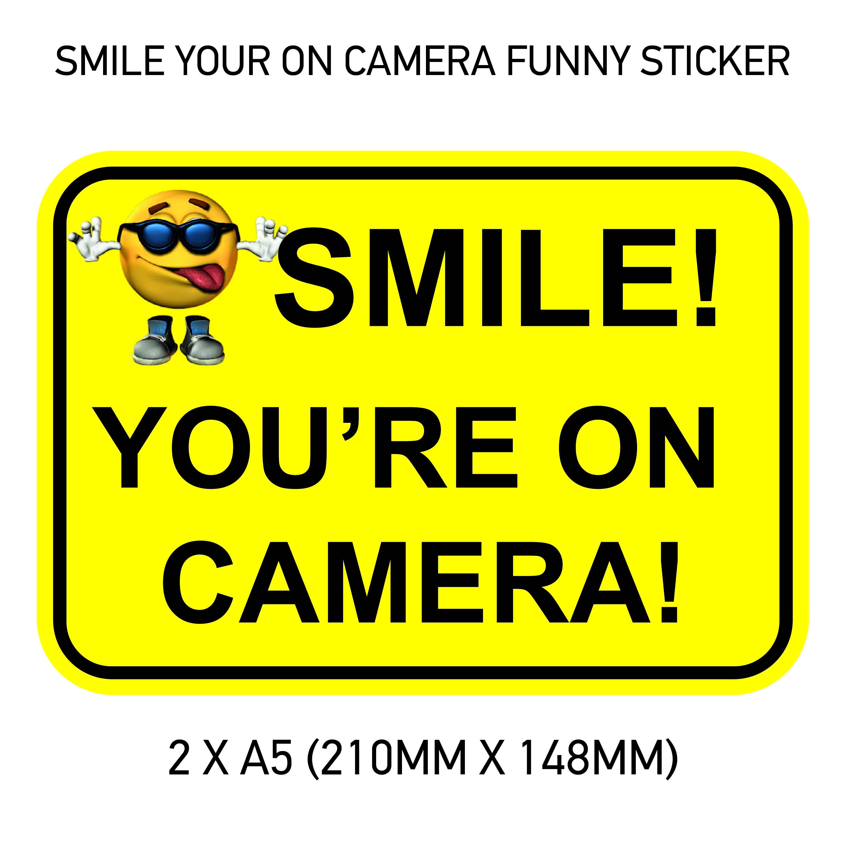 FS46A5 Smile You're on Camera Stickers X2 Funny CCTV A5 Stickers Safety ...