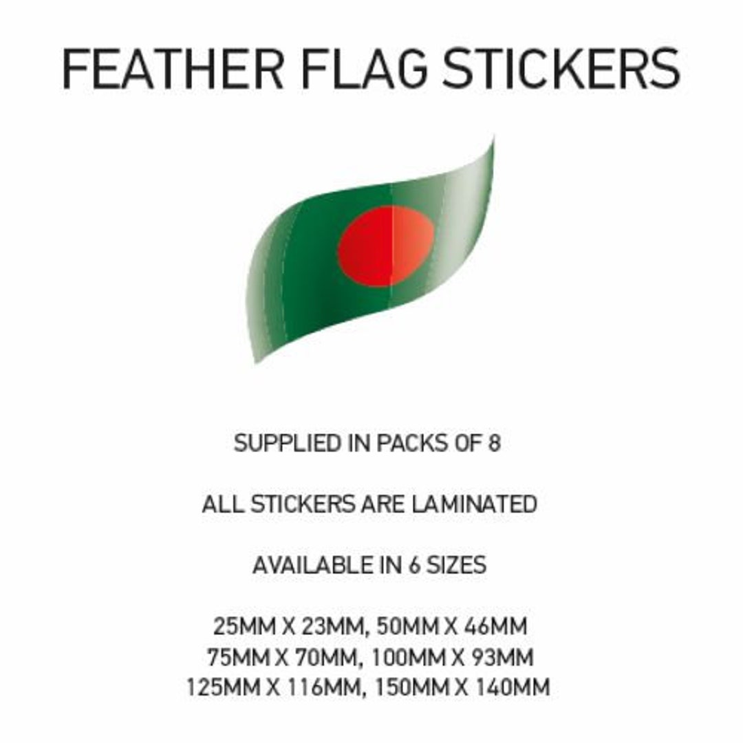 FF014 Glossy Vinyl Stickers BANGLADESH Feather Flag X8 Sticker Bike ...