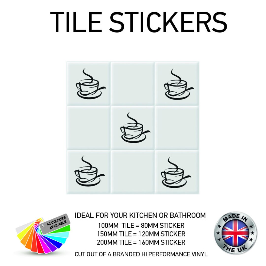 VTS06 Coffee Cups Vinyl Wall Tile Stickers Kitchen Home Decor 3 Sizes ...
