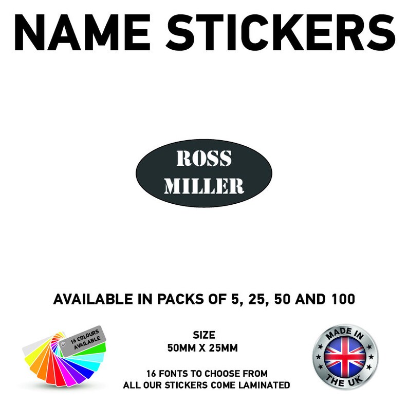 NS05 Name Sticker 50mm X 50mm Personalised Oval Label Kids Name School ...