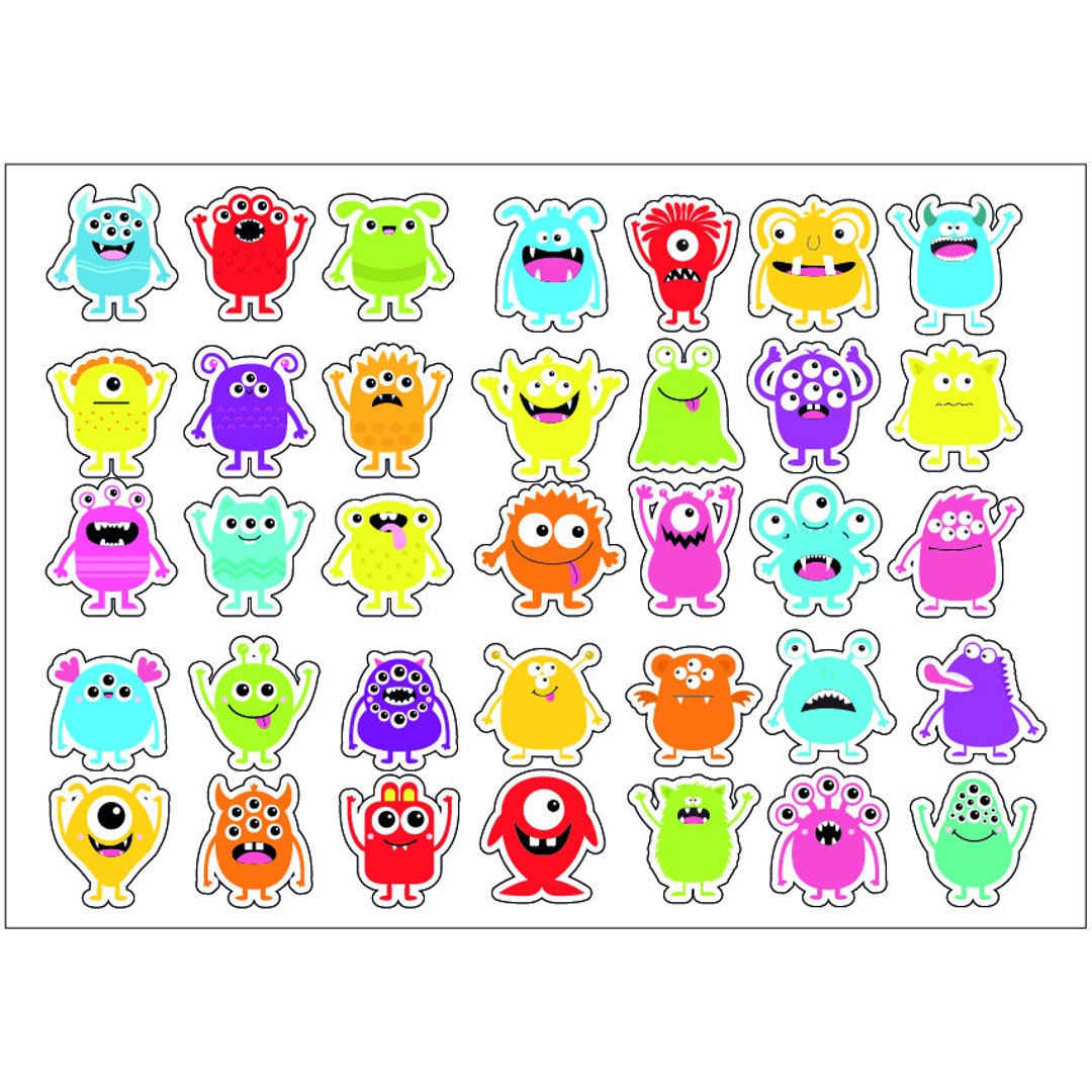 PS0206 Friendly Monsters Sticker Sheet Decal Monster Wall Self - Etsy