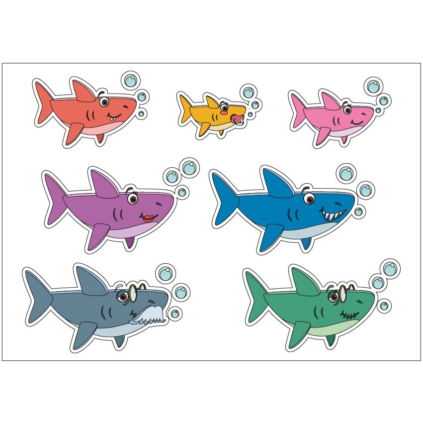 PS0011 Sharks Sea Stickers Sheet Decals Sharks Wall Self Adhesive Vinyl ...