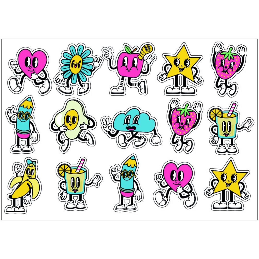 PS0208 Smiley Shapes People Sticker Sheet Decal Kids Wall Self Adhesive ...