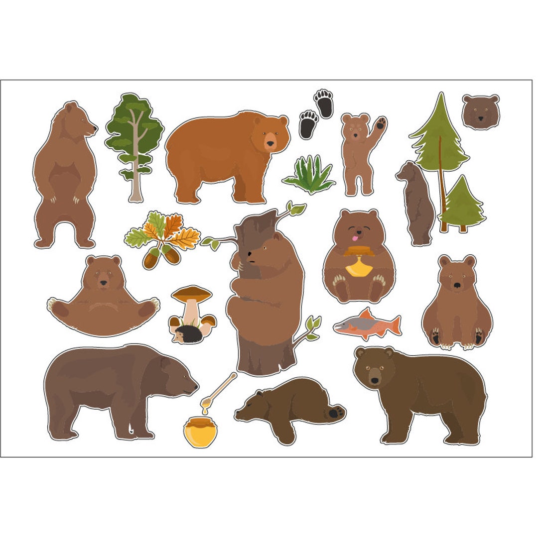 PS0008 Bears Forrest Stickers Sheet Decals Bears Wall Self Adhesive ...