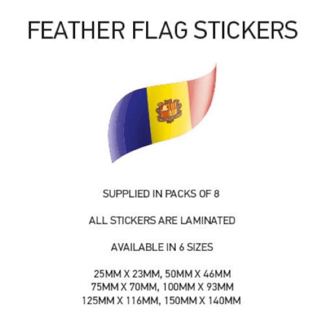 FF004 Glossy Vinyl Stickers ANDORRA Feather Flag X8 Sticker - Etsy