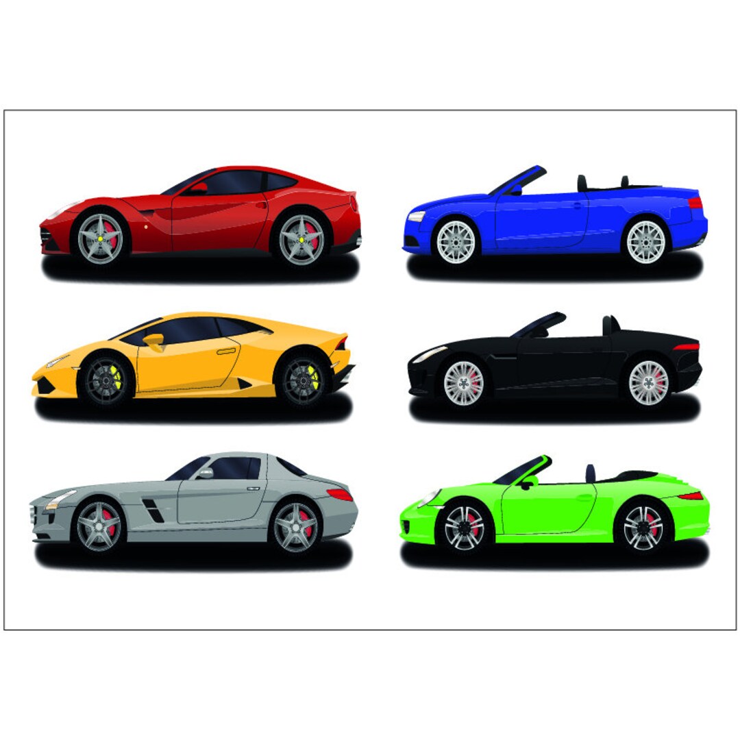 PS0360 Fast Cars Sticker Sheet Decal Signs Wall Self Adhesive Vinyl A4 ...