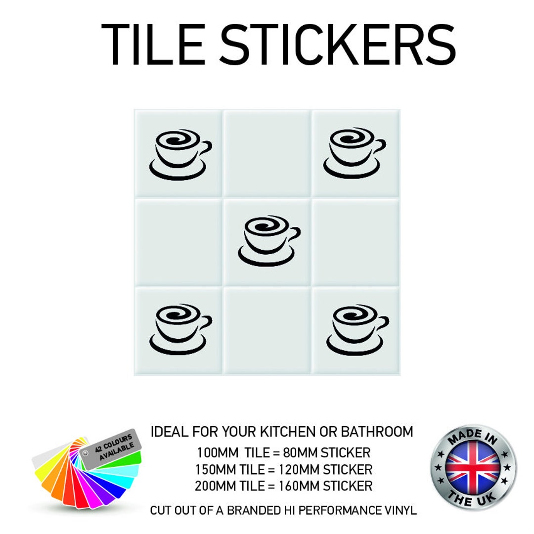 VTS05 Coffee Cups Vinyl Wall Tile Stickers Kitchen Home Decor 3 Sizes ...