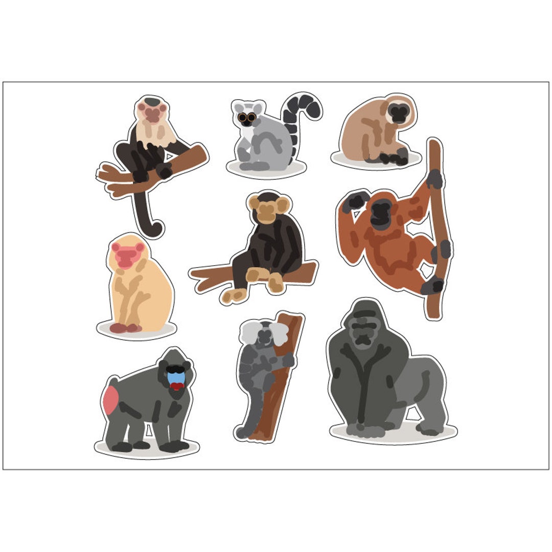 PS0004 Monkeys Jungle Stickers Sheet Decals Monkeys Wall Self Adhesive ...