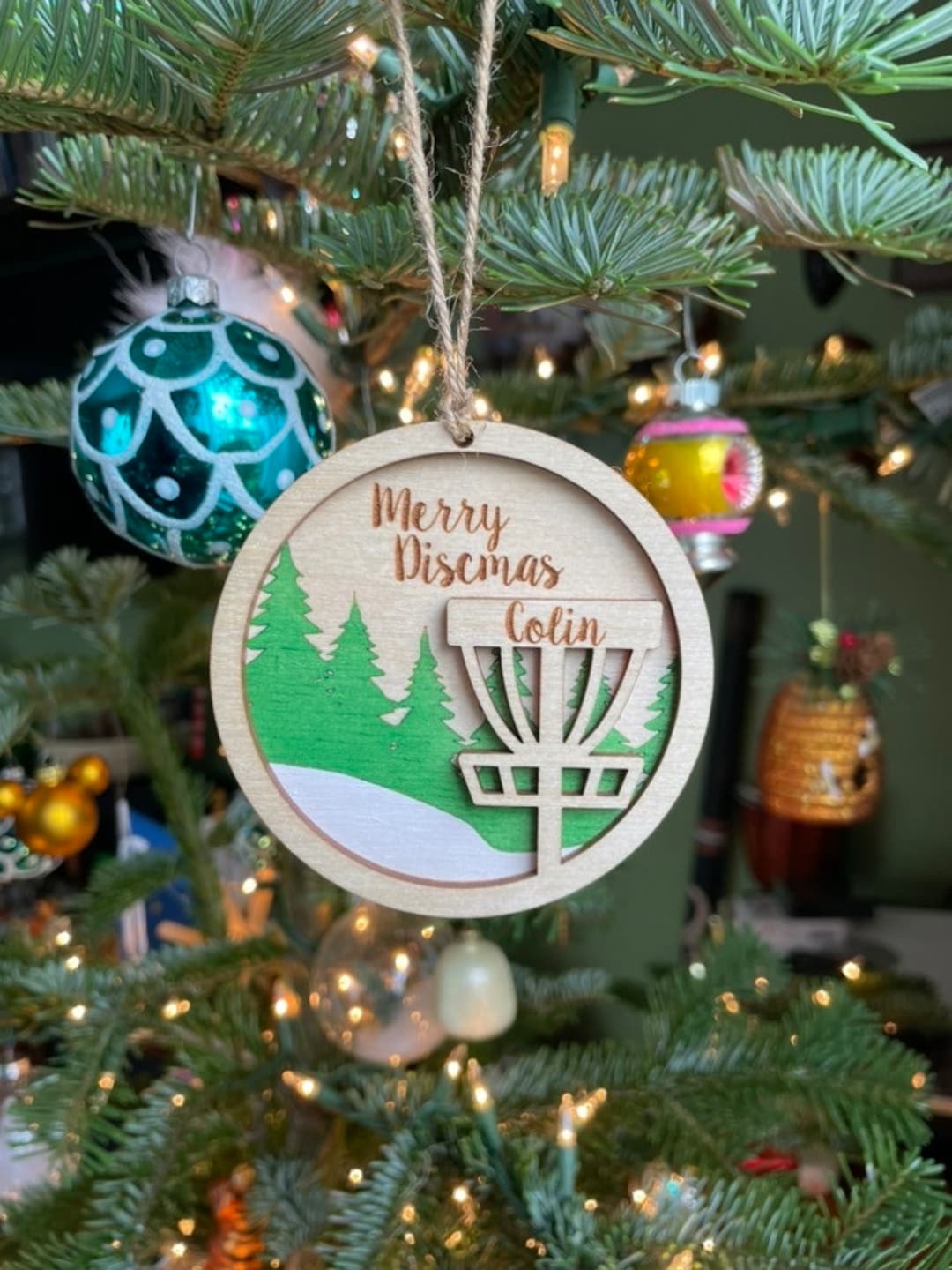 Personalized Disc Golf Ornament, Merry Discmas Christmas Tree Ornament ...