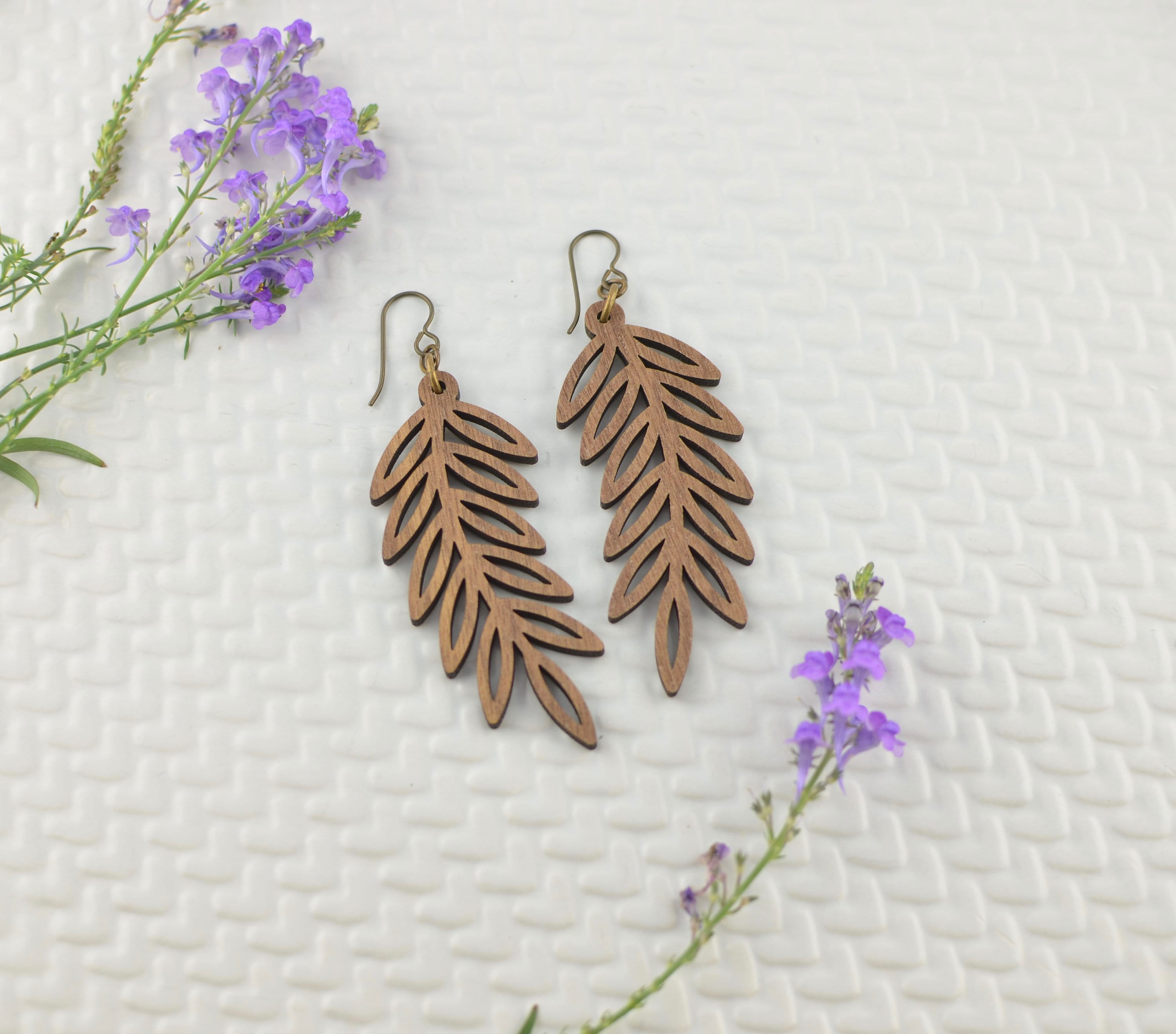 Leaf Earrings Wood Jewelry Boho Wood Earrings Nature Etsy