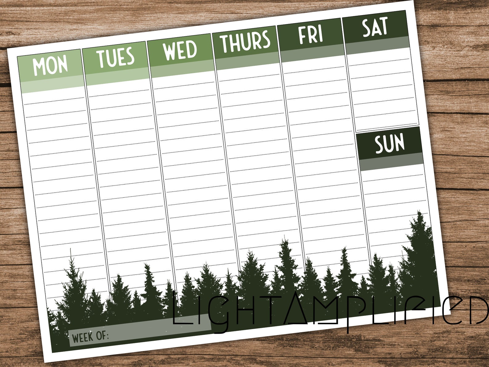 Printable Weekly Planner Calendar Forest Themed Desk Planner | Etsy