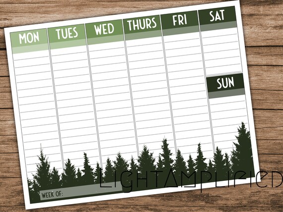 Printable Weekly Planner Calendar Forest Themed Desk Planner | Etsy