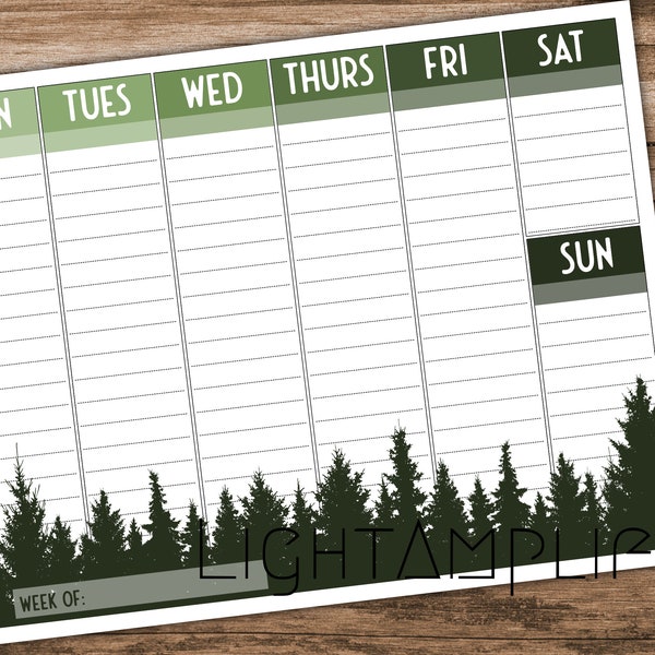 Printable Weekly Planner Calendar Forest Themed Desk Planner Digital ...