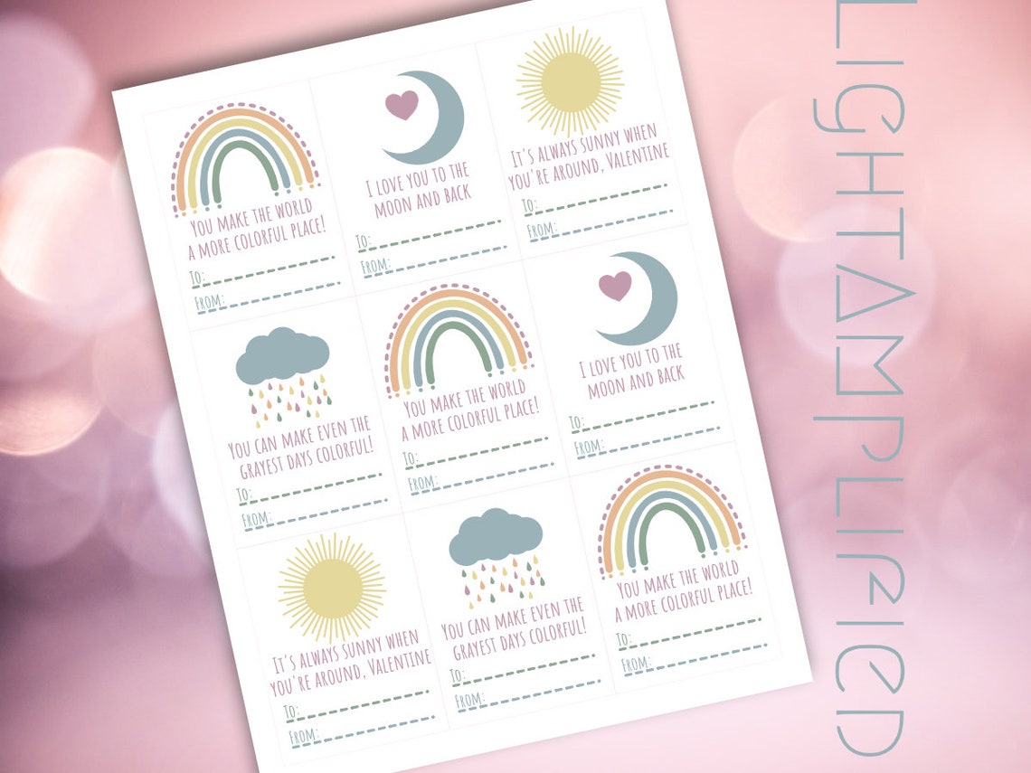 Printable Rainbow Valentine's Day Cards Boho Rainbow - Etsy