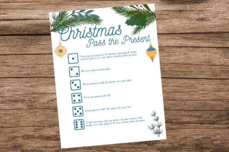 Pass the Present Christmas Party Dice Game Printable, White Elephant ...