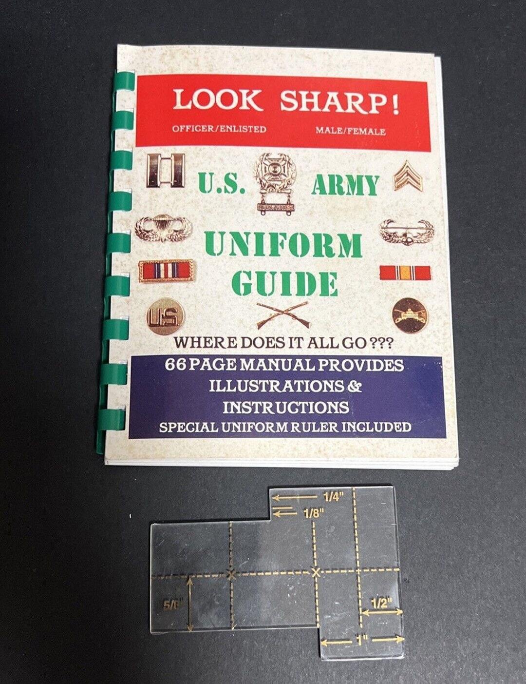 US Army Officer Enlisted Uniform Guide Look Sharp Guide Ruler Pocket ...