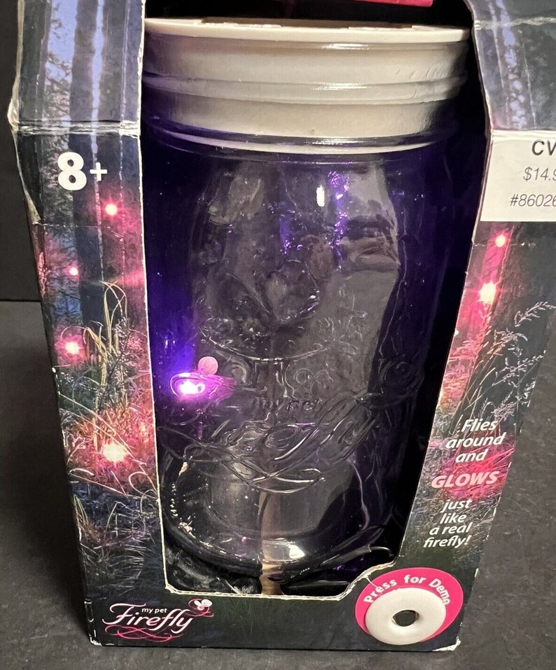 Gemmy My Pet Firefly Glows Glass Jar Pink Color Tested Working Rare ...