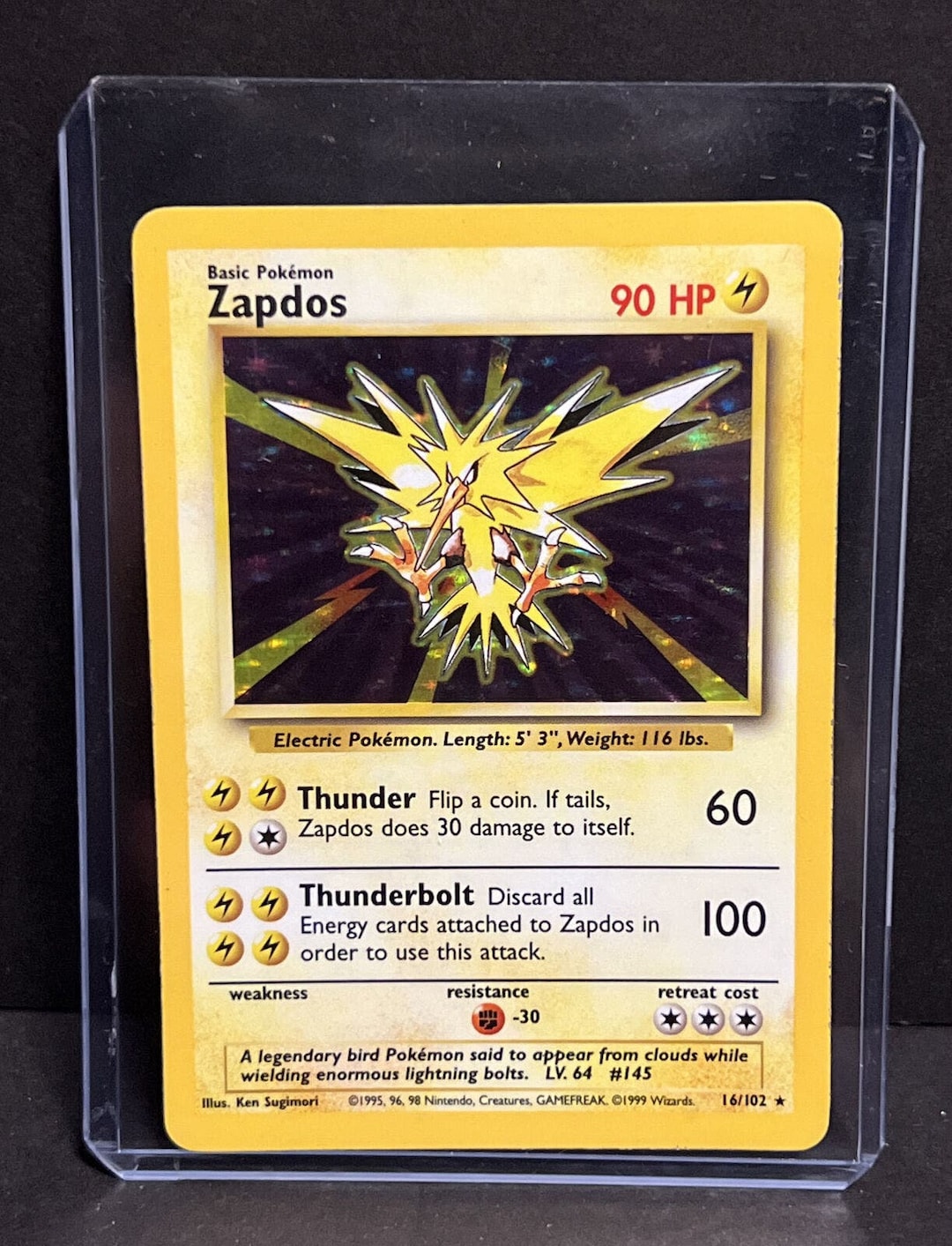 Pokemon Card Zapdos 1999 Base Set Ultra Rare Holo Wotc Unlimited 16/102 ...