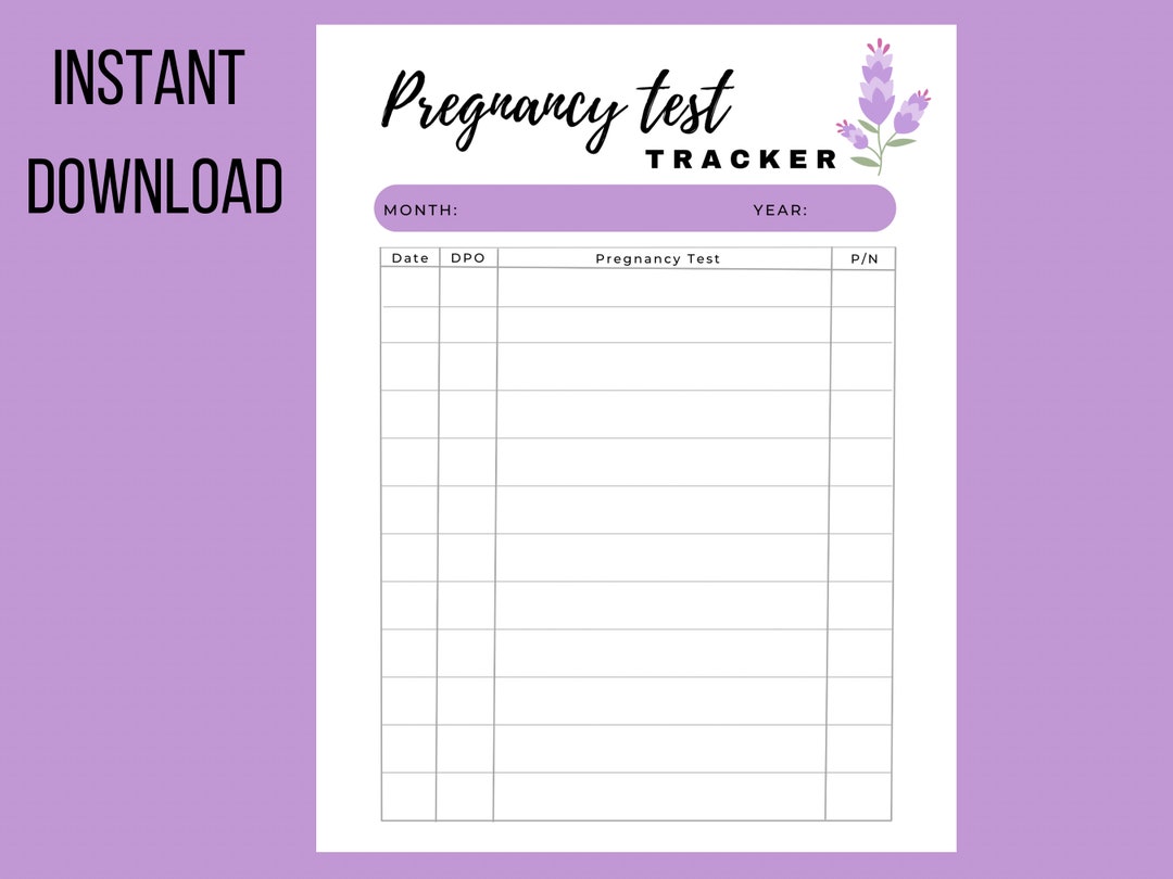 Pregnancy Test Tracker, Pregnancy Test Progression Planner, Pregnancy ...