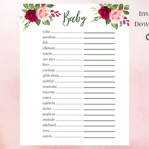 ROSE BABY Word Scramble, Printable Baby Shower Game, Instant Download ...
