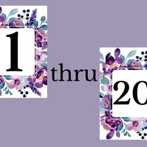 Purple Floral Table Numbers, Instant Download Digital Printable Table ...