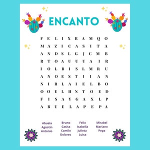 Encanto Word Search, Encanto Party Game, Instant Download Printable ...