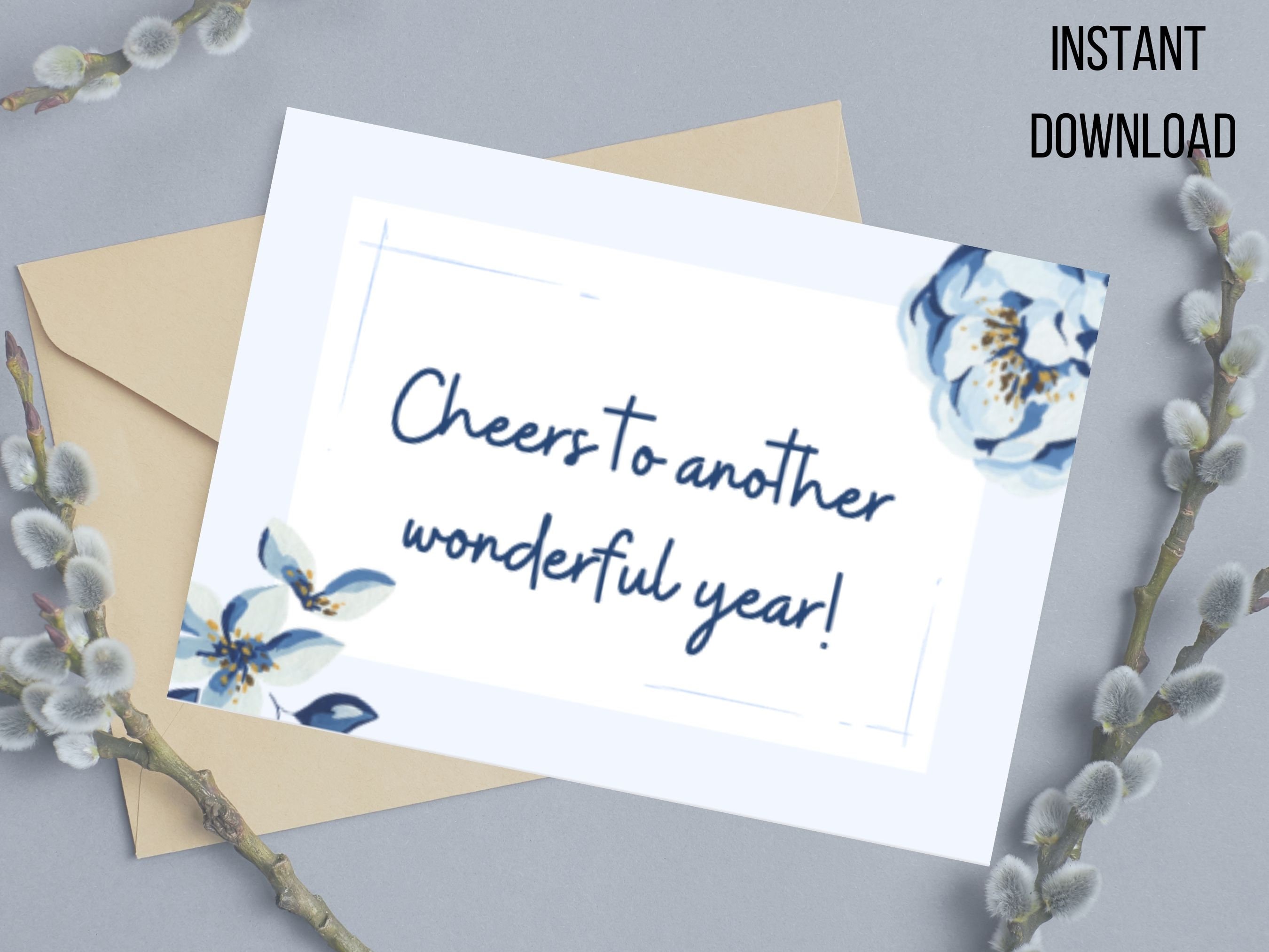 Cheers to Another Year Printable Card, Anniversary Card, Birthday Card ...