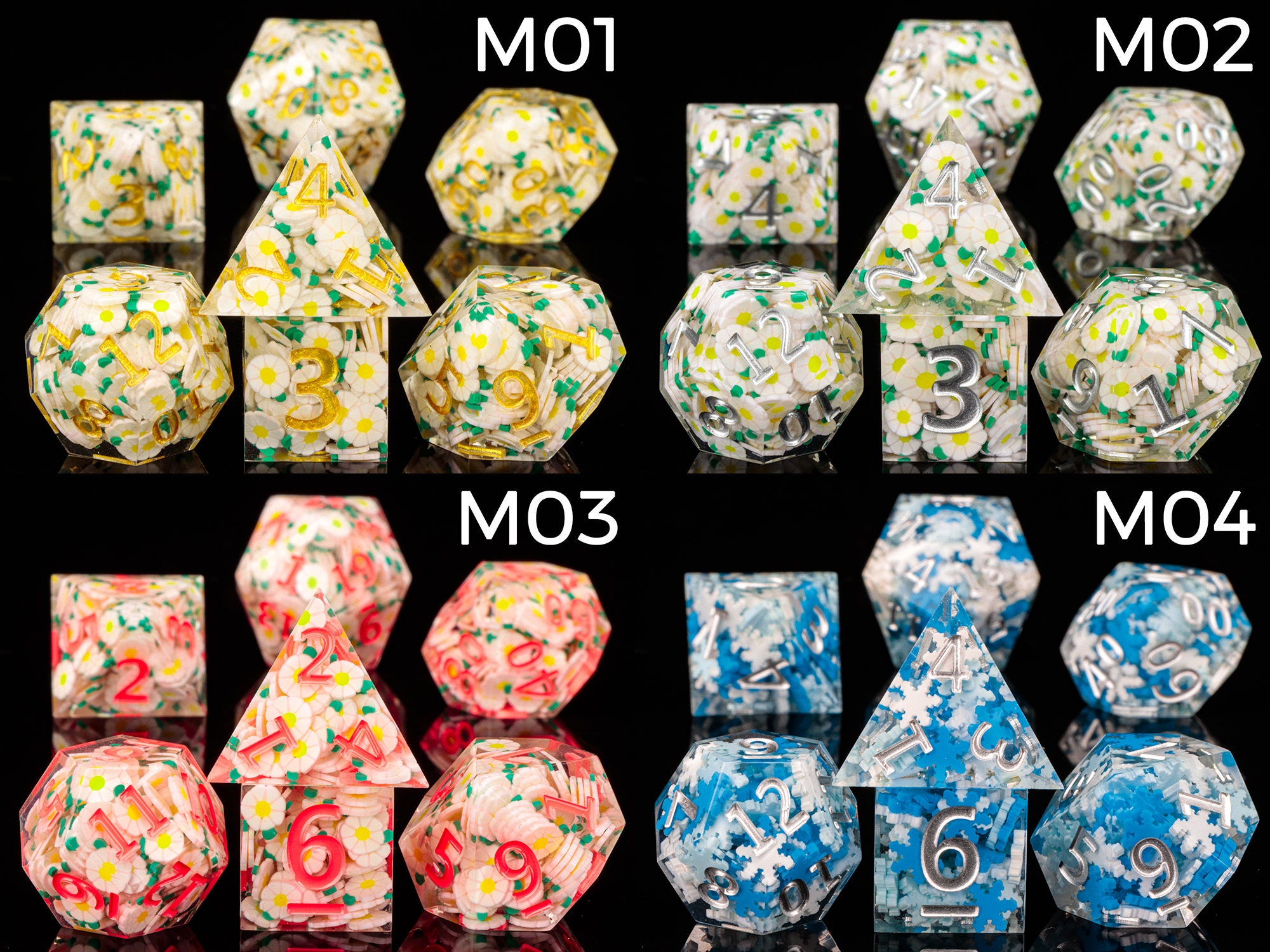 Full Set Dnd Dice Baby's Breath Flower Dice Resin Dice - Etsy