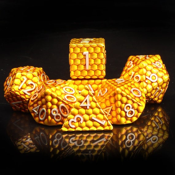 Golden Dnd Dice Set of 7 / Bee Dice / Polyhedral Metal Dice | Etsy