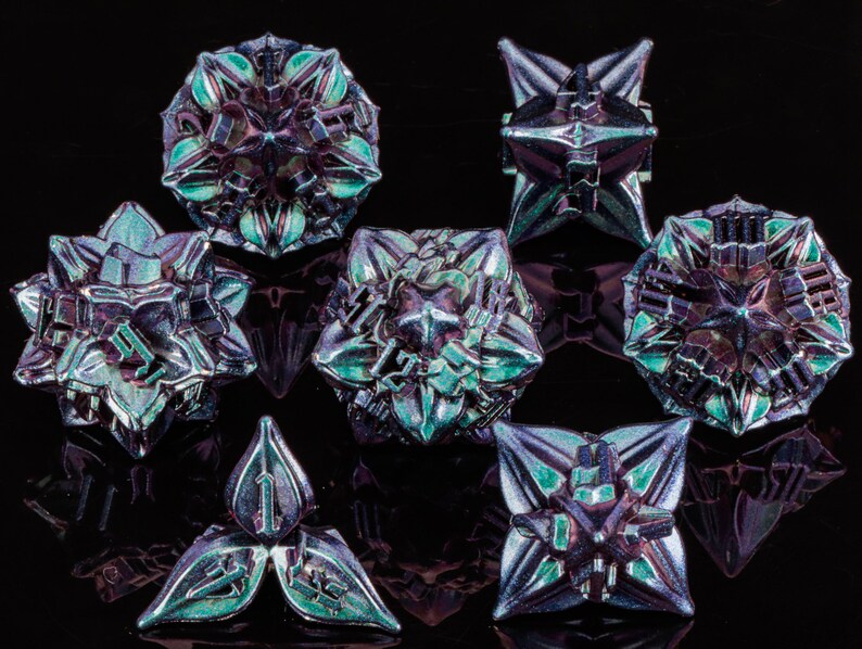 Violet Flower Dice Set Heavy Metal Dnd Dice D20 D12 D10 D% - Etsy