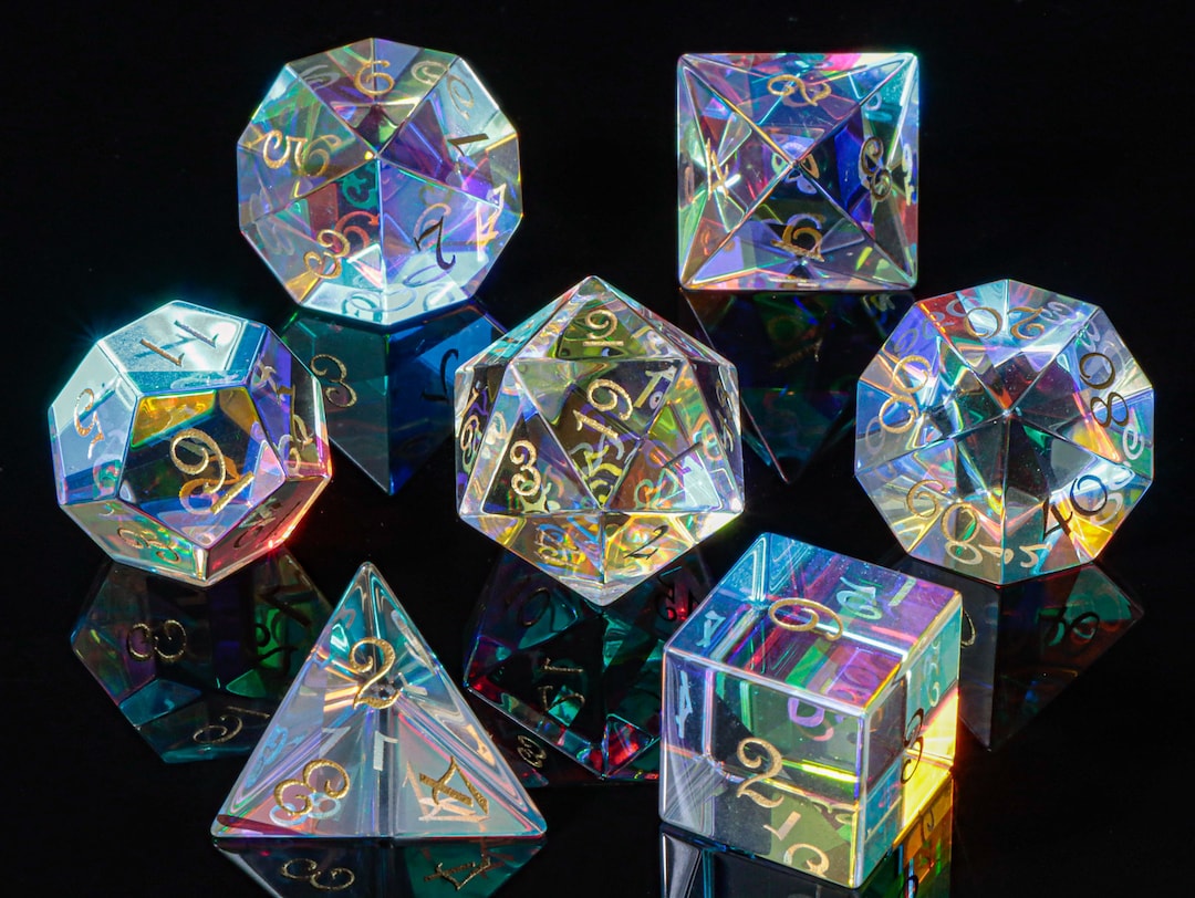 Gemstone Dice, Dnd Dice Set, Dichroic Glass Dice, Polyhedral Dice ...