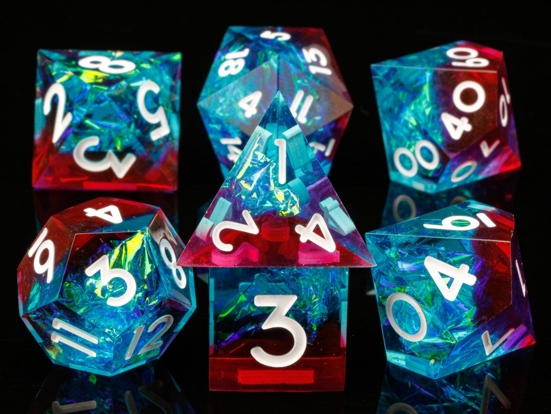Ice and Fire Blue/red Dnd Dice Set of 7, Sharp Edge Resin Dice, Dice ...
