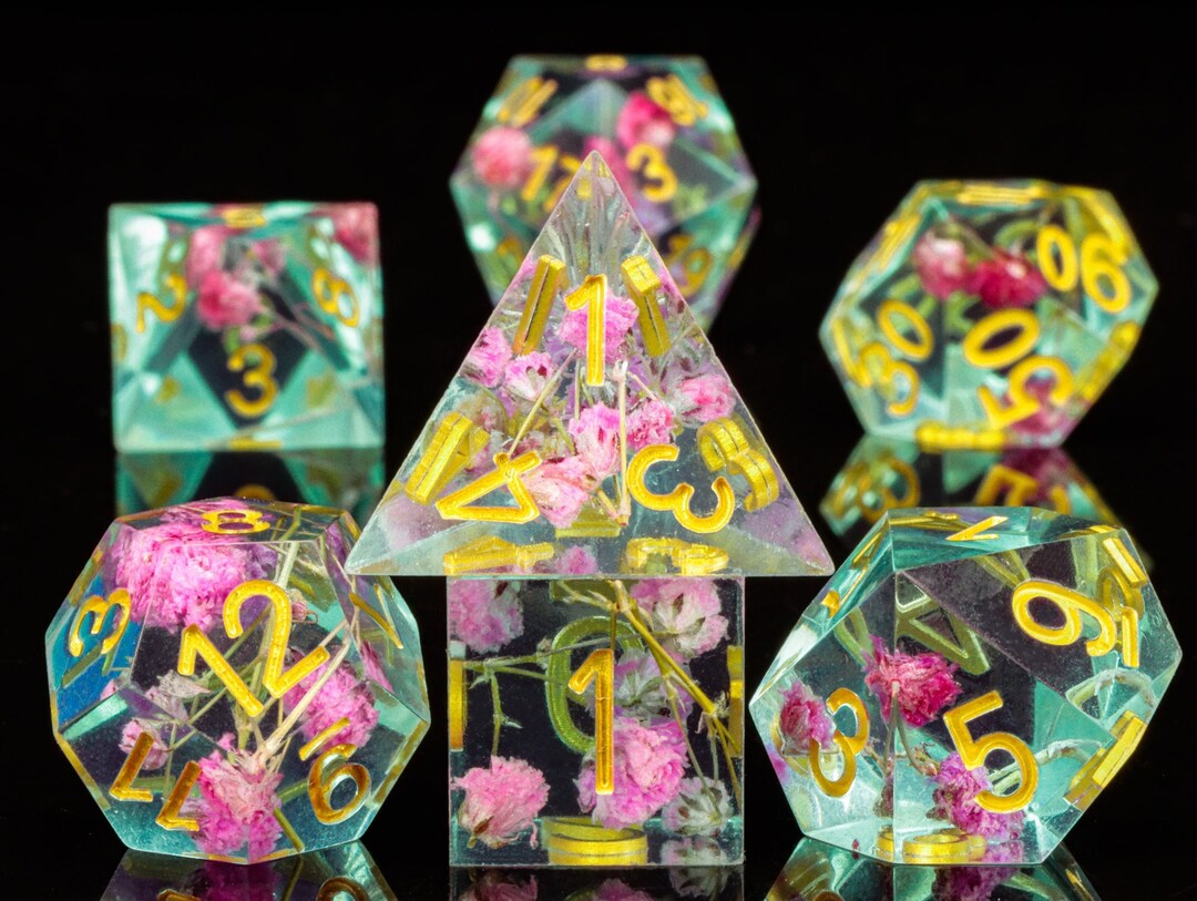 Full Set Dnd Dice, Baby's Breath Flower Dice, Resin Dice Set, RPG Dice ...