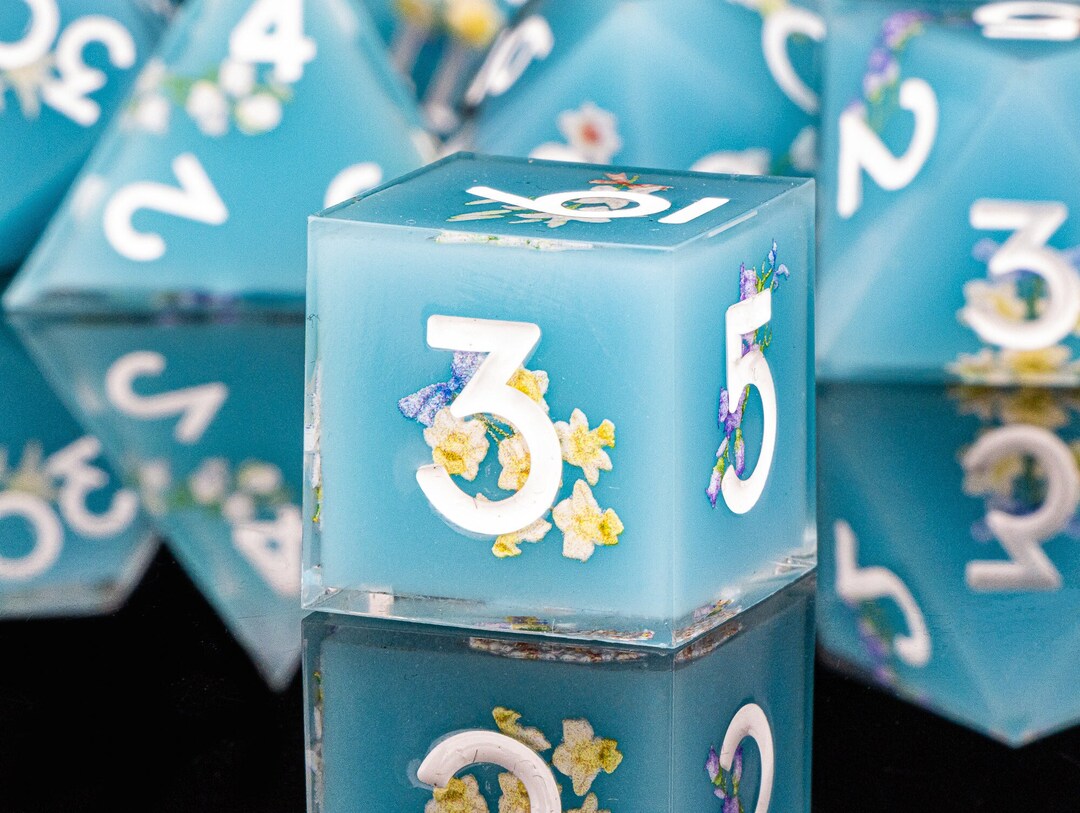 Dnd Dice Set, Sharp Edge Dice With Flowers, Resin Dice, Polyhedral Dice ...