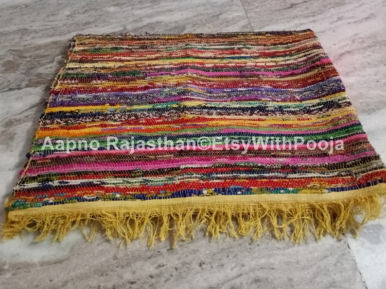 Natural Recycled Chindi Rug Yellow Multicolor Rectangle Braided Chindi ...