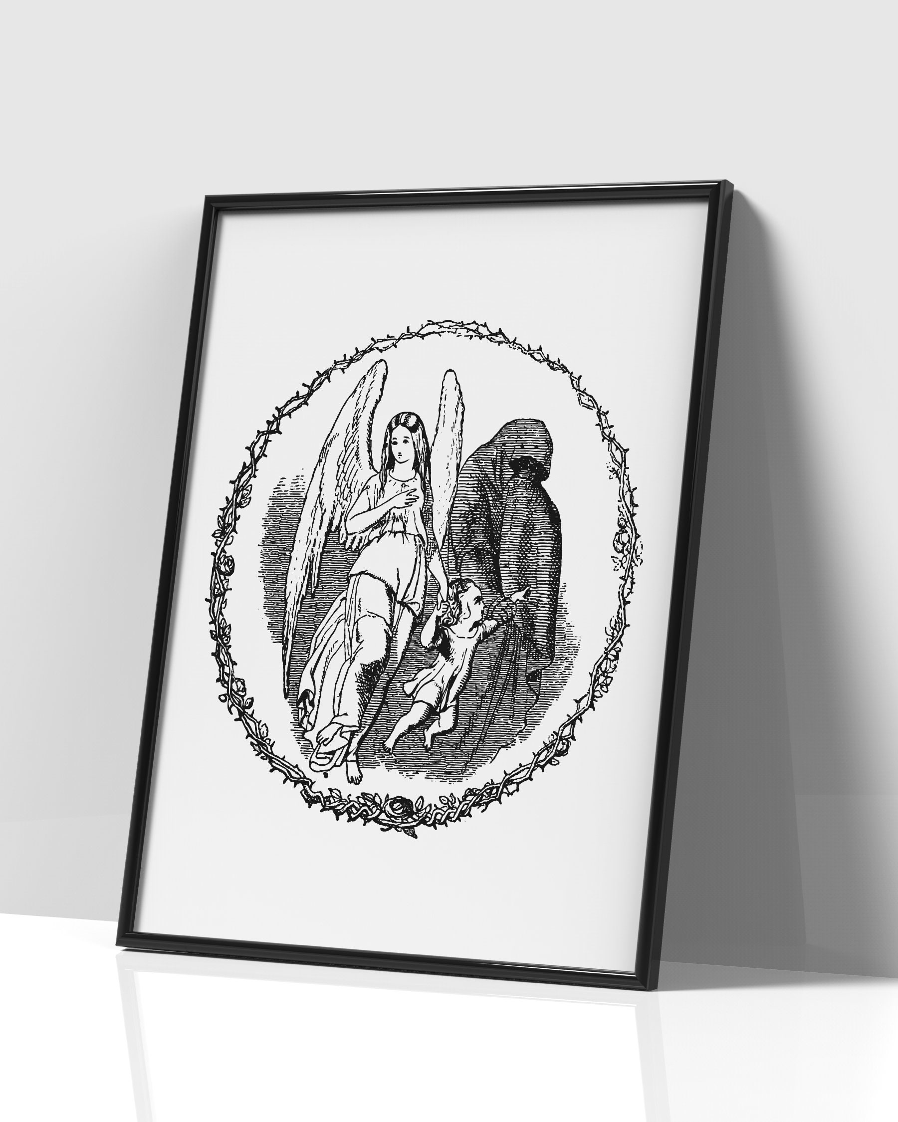 Angel Drawing Art Printable, Printable Wall Art, Elegant Black and ...