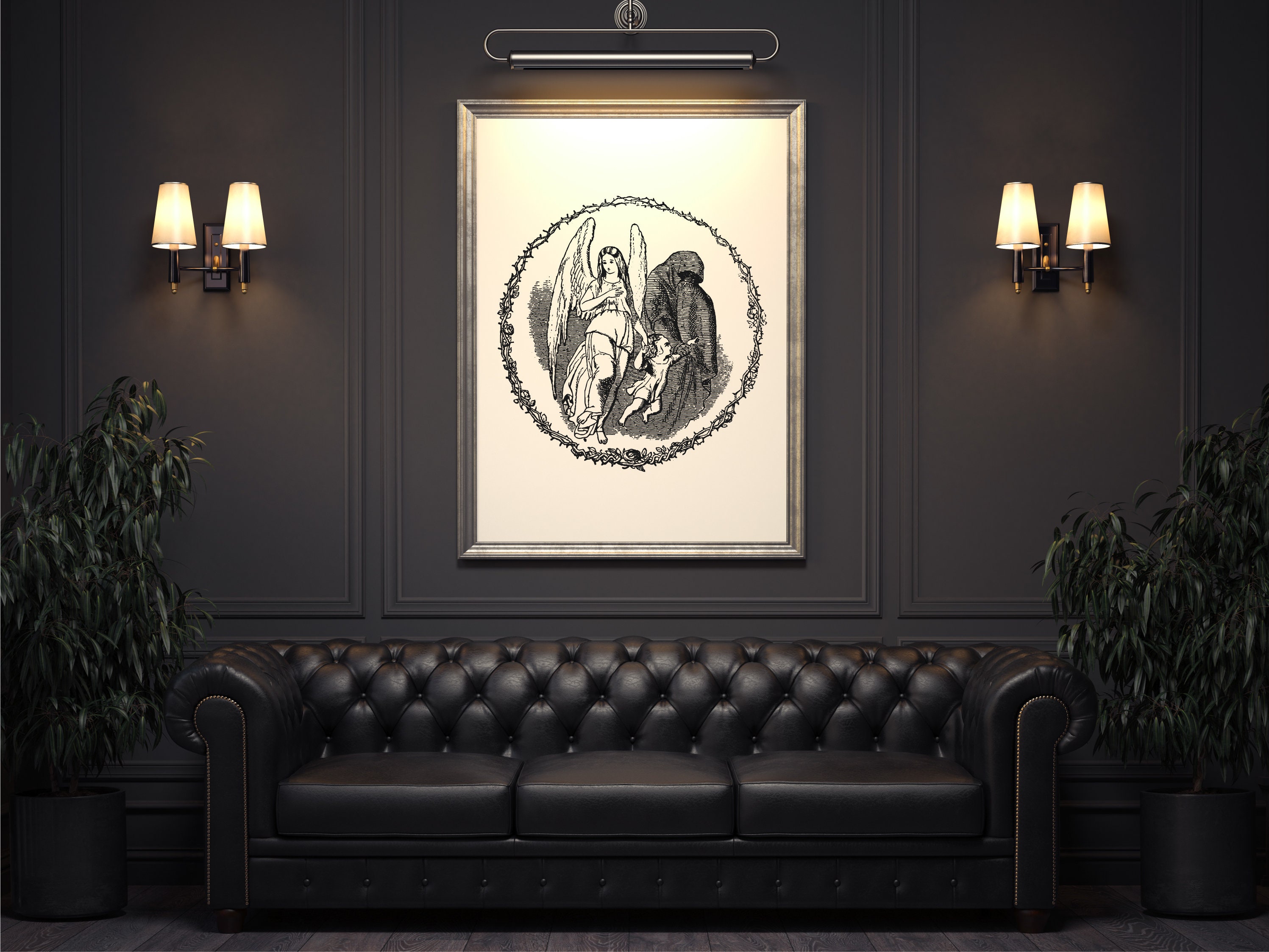 Angel Drawing Art Printable, Printable Wall Art, Elegant Black and ...