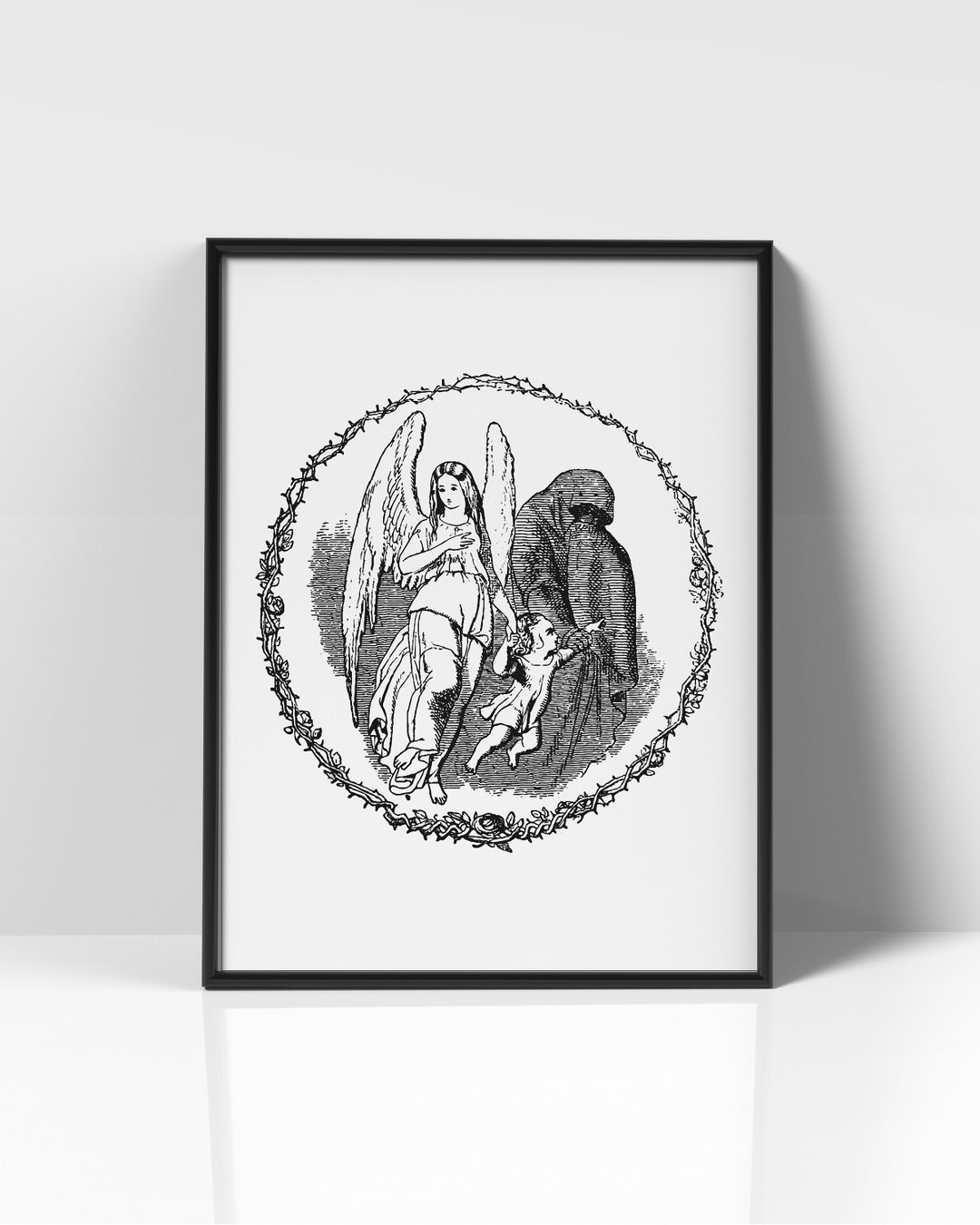 Angel Drawing Art Printable, Printable Wall Art, Elegant Black and ...