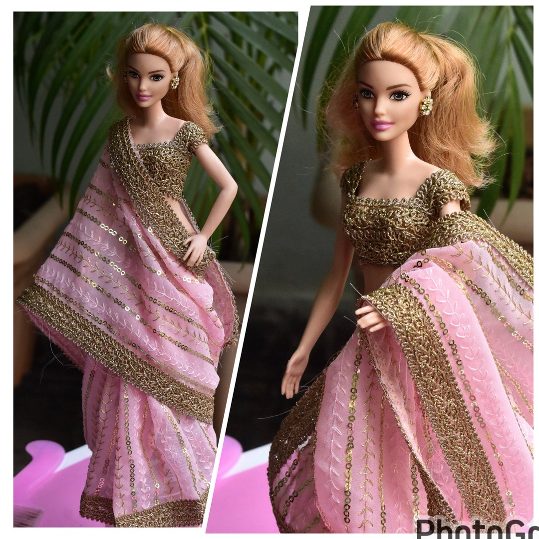 Pink Gold Barbie Saree - Etsy