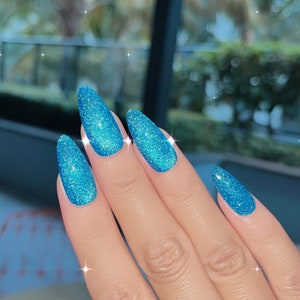 Neon Flash Effect Cat Eyes Gel Polish Press on Nails | Indigo Blue ...