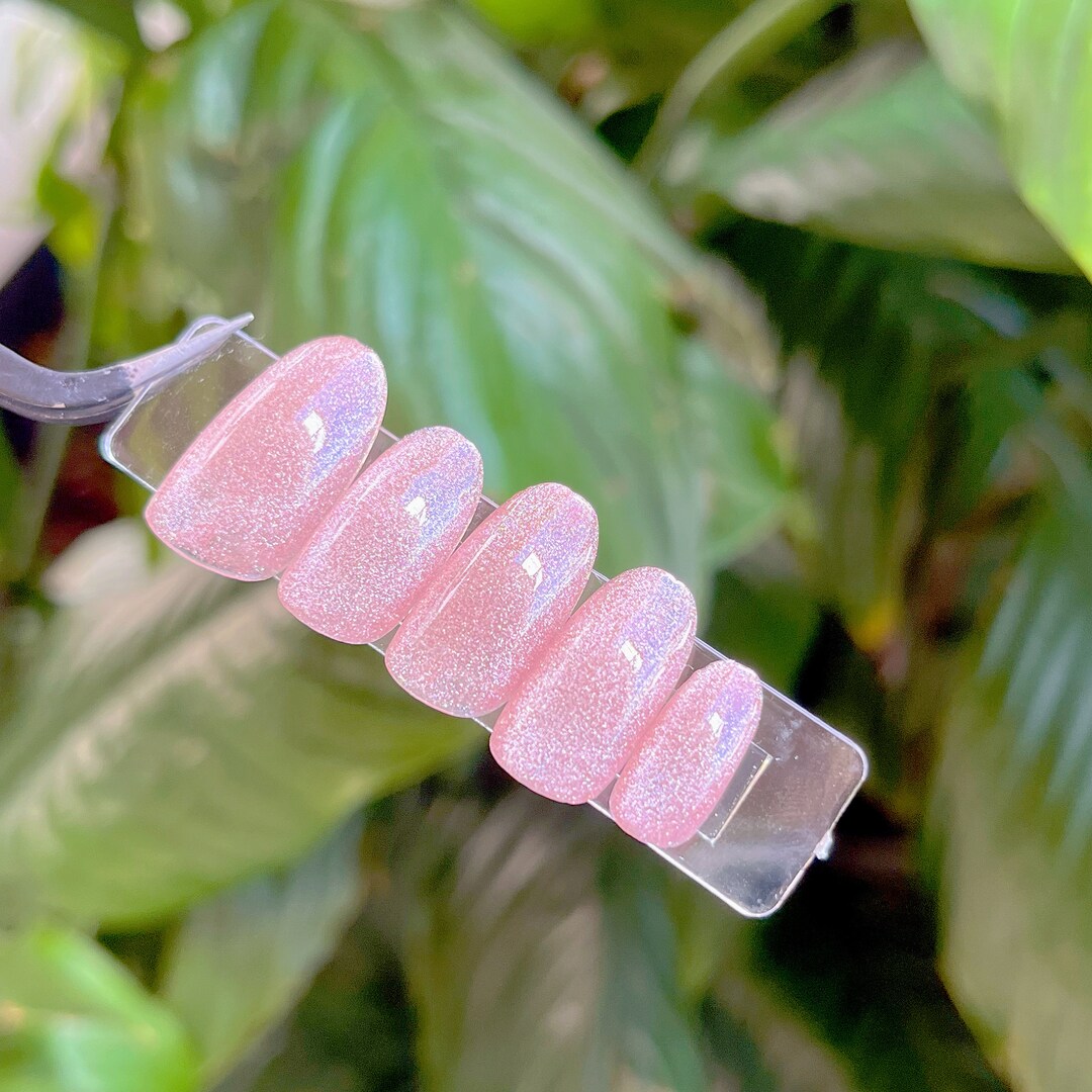 Salmon Pink Cat Eyes Magnetic Press on Nails - Etsy