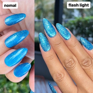 Neon Flash Effect Cat Eyes Gel Polish Press on Nails | Indigo Blue ...