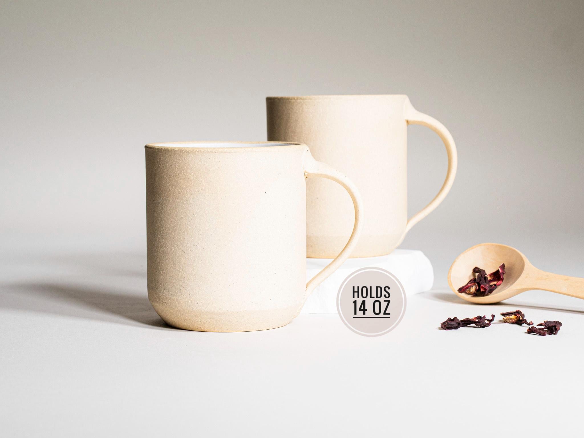 Handmade Ceramic 14 Oz Coffee Tea Mug Sandy White Minimalist Kitchen ...