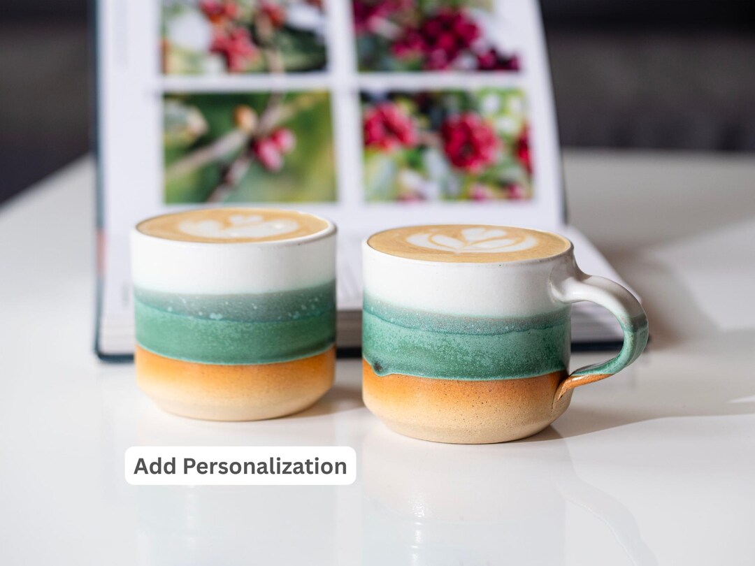 Ceramic Espresso Cup Green White 5.5 Oz Cortado Cup for Coffee Lover ...