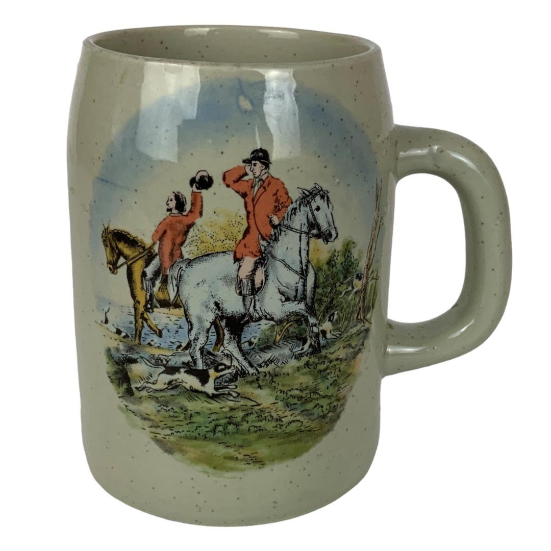 Vintage Beer Stein English Fox Hunt Stoneware Mug Barware Man Cave ...