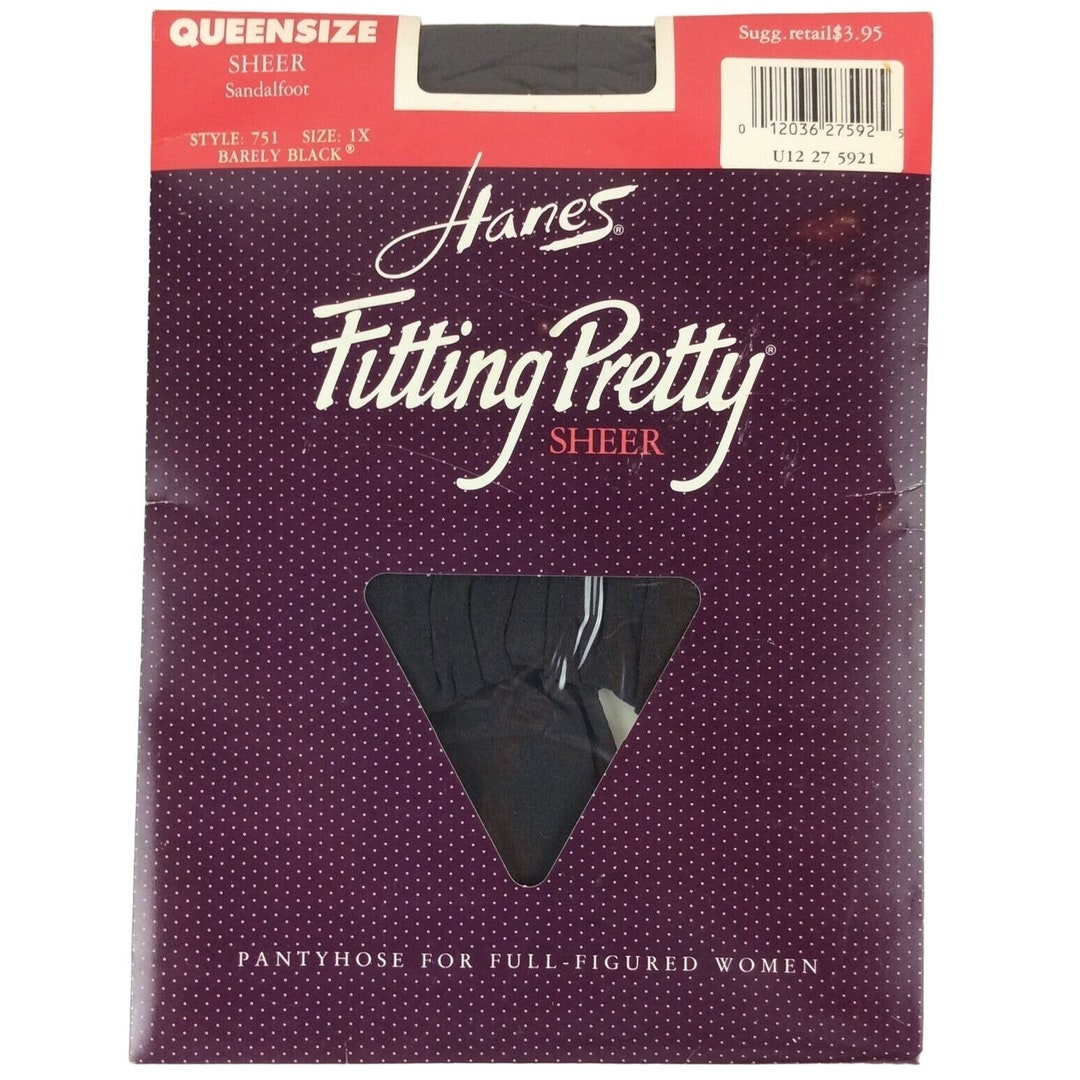 Hanes Fitting Pretty Sheer Queen Size 1X Barely Black Sandalfoot Nylon ...