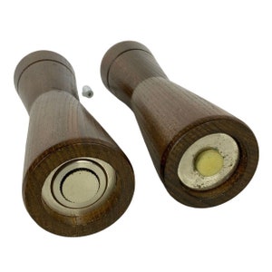 Wood Salt Shaker Pepper Mill Grinder Set Hourglass Shape Vintage Mid ...