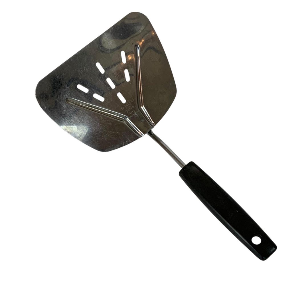 Vintage Foley Stainless Steel Wide Curved Perforated Fish Turner Black ...
